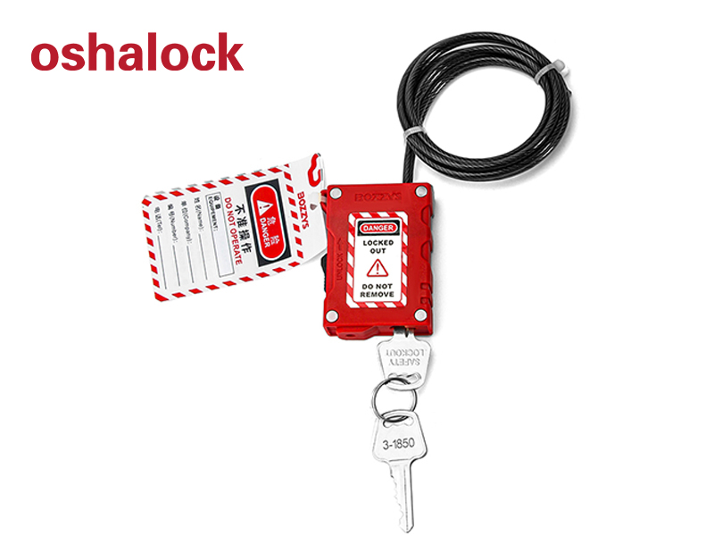 Adjustable cable lockout padlock with stainless steel cable and ...