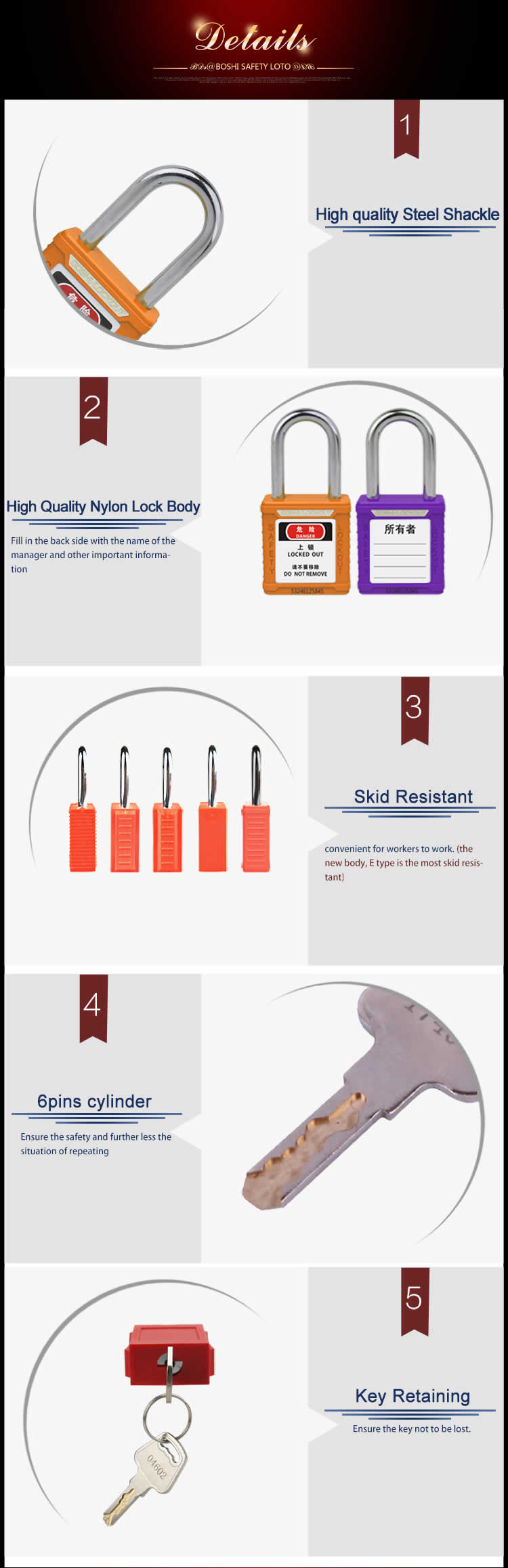 Safety Padlock BD-G01~BD-G08 - China Boshi Safety Padlocks